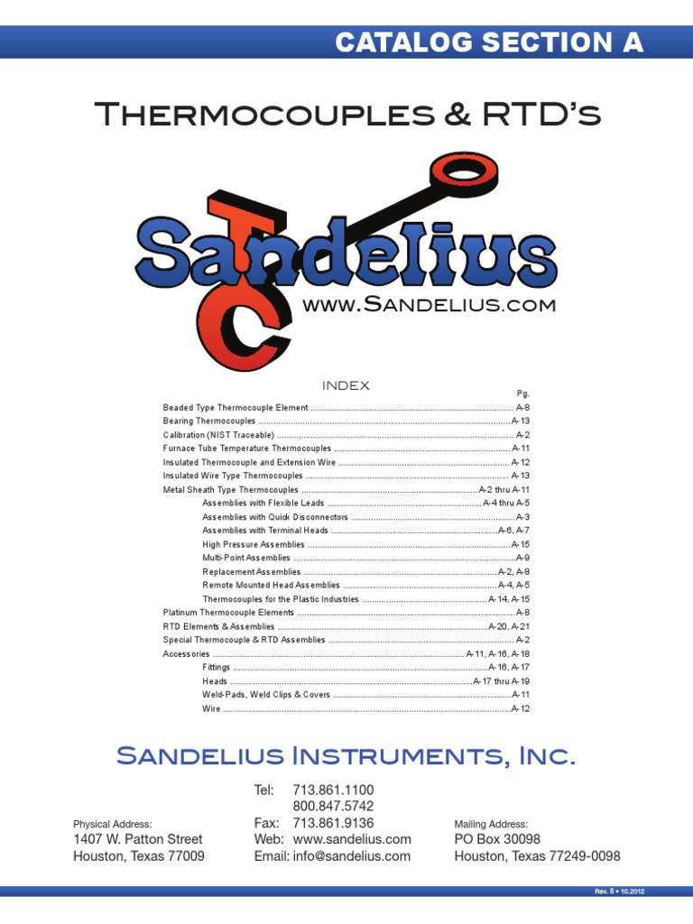 Thermocouples & RTD'S: Catalog Section A | PDF | Thermocouple ...