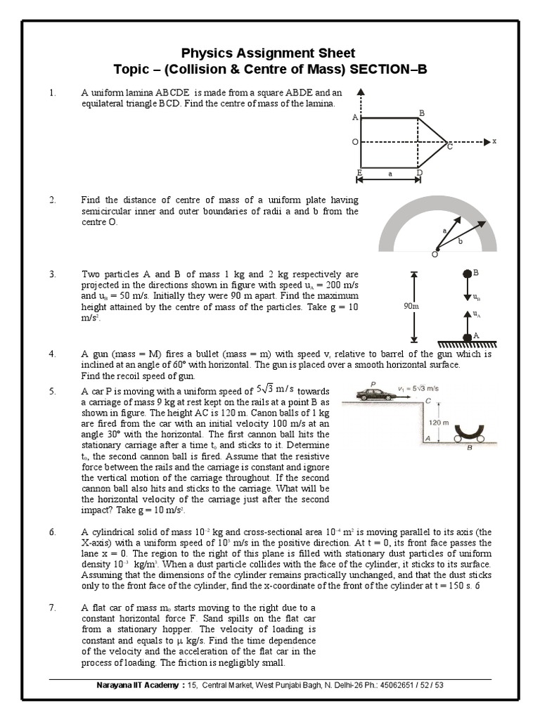 Physics Assignment Sheet Topic: (Collision & Centre of Mass) SECTION B ...