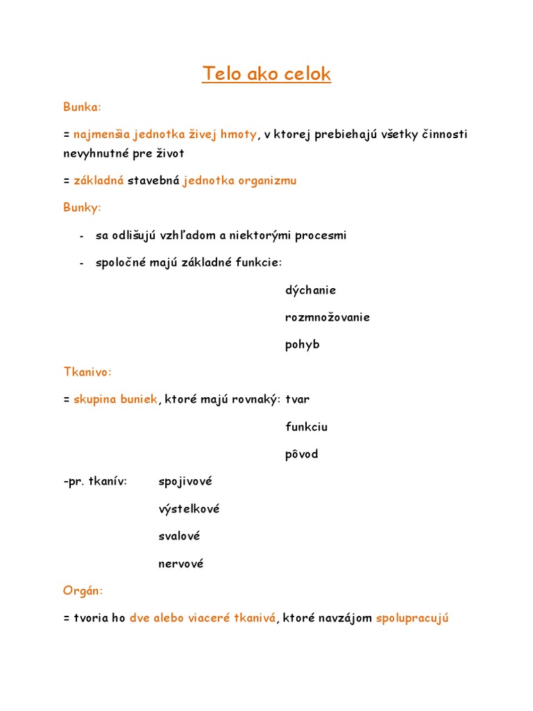 Telo Ako Celok - Poznámky | PDF
