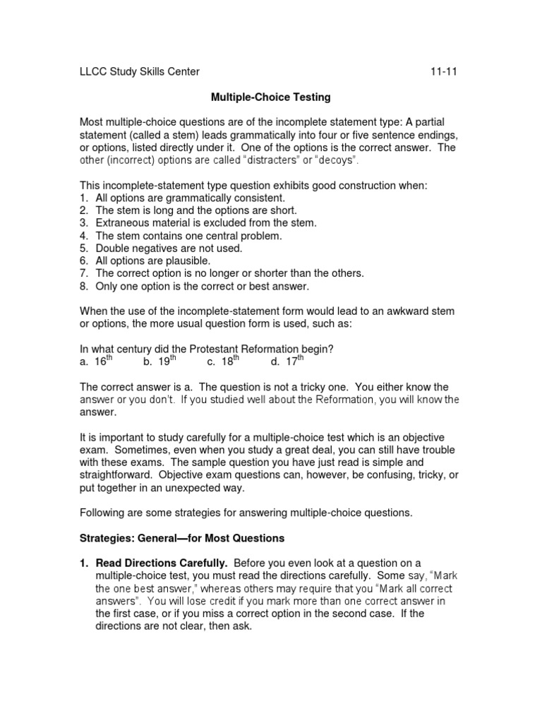 Mastering Multiple-Choice Tests Strategies | PDF | Multiple Choice ...