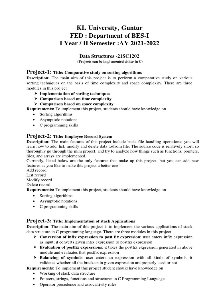 DS 21SC1202 Project List | PDF | Pointer (Computer Programming) | Queue (Abstract Data Type)
