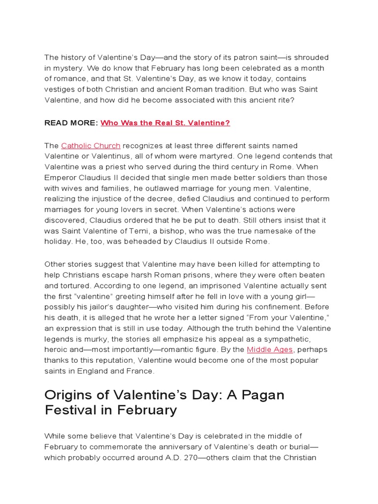 Origins of Valentine's Day: A Pagan Festival in February: Read More ...