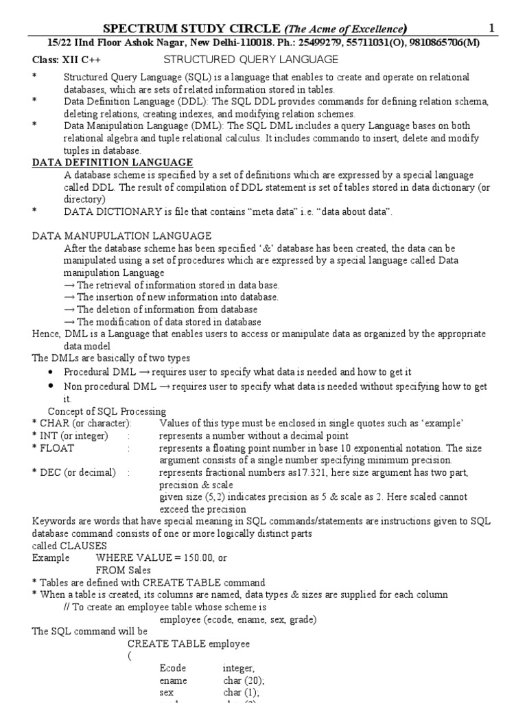 SQL | PDF | Relational Model | Databases