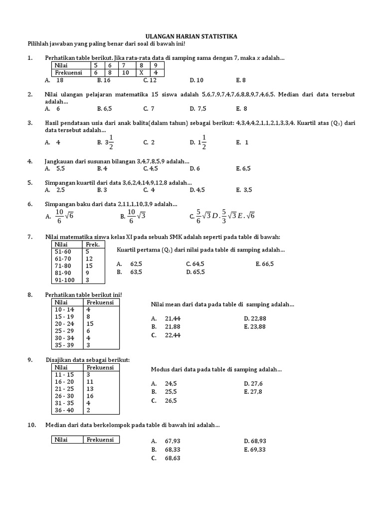 Soal Ulangan Statistika | PDF