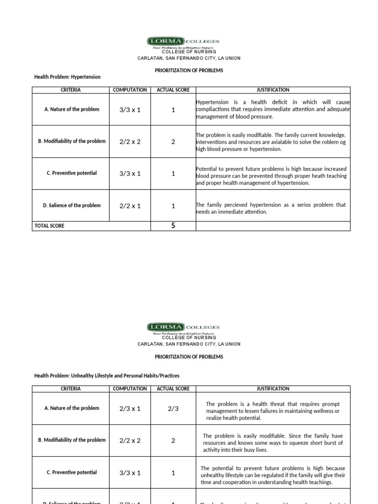 Prioritizing Health Problems | PDF | Hypertension | Health Sciences