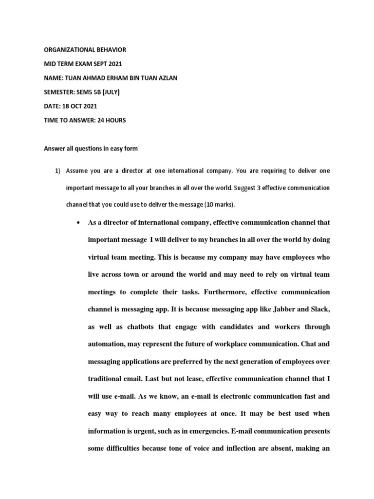 Mid Term Exam - Organizational Behavior | Download Free PDF | Goal ...