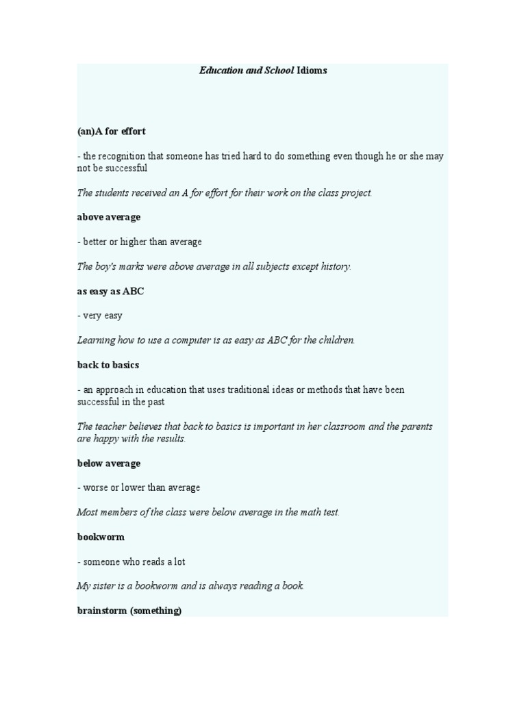 (An) A For Effort: Education and School Idioms | PDF | Teachers | Schools