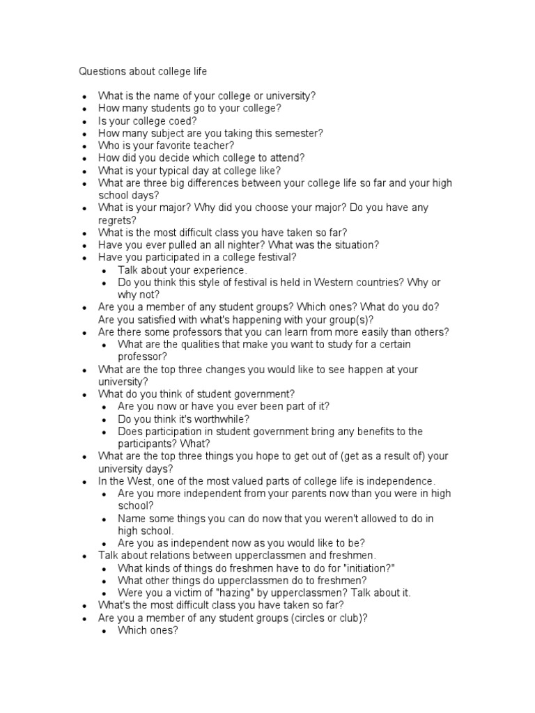 College Life Interview Questions Guide | PDF | Experience