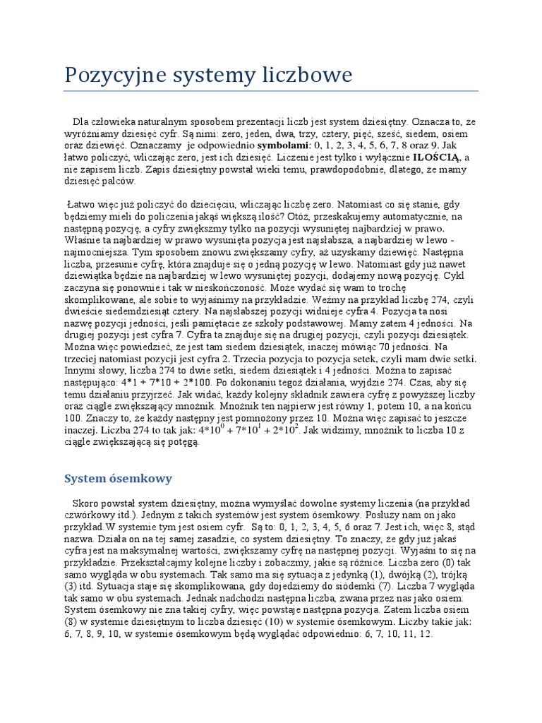 Pozycyjne Systemy Liczbowe | PDF