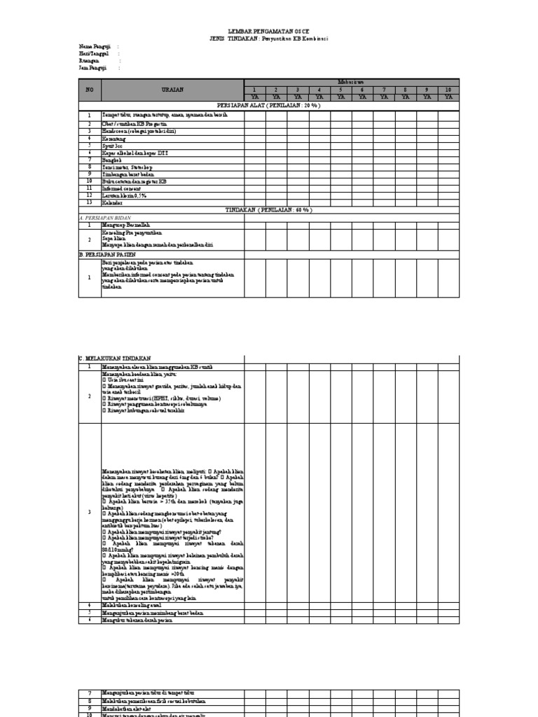 Daftar Tilik Suntik KB Kombinasi | PDF