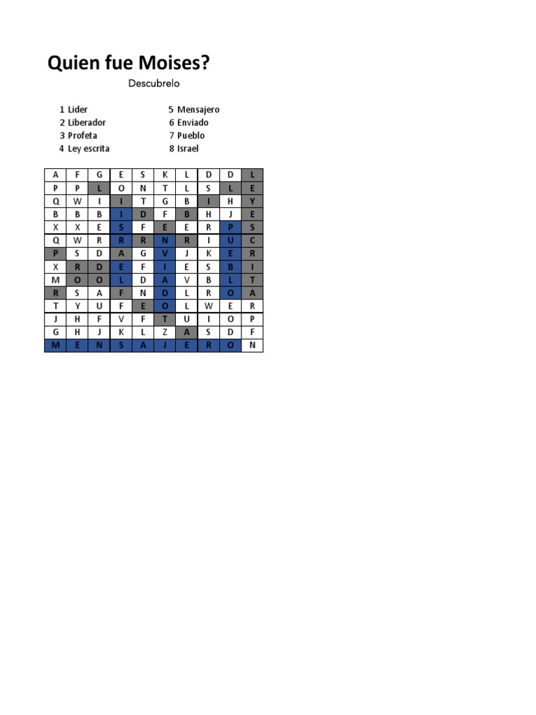 Sopa de Letras Sobre Moises | PDF