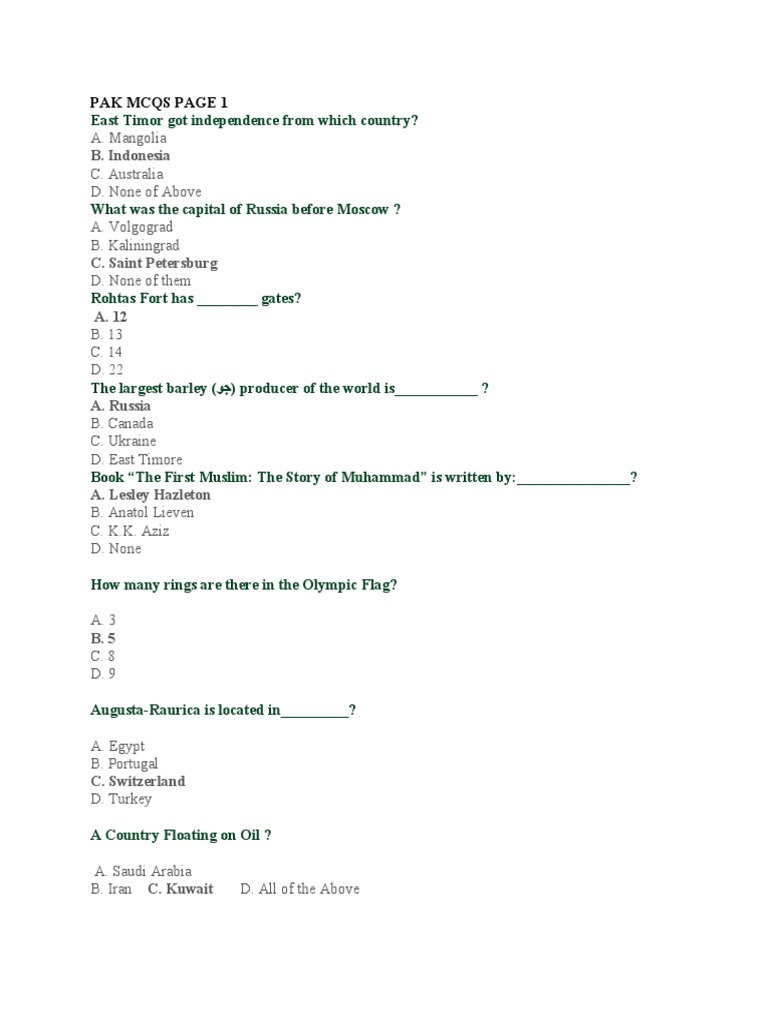 Pak MCQS Page 1 | PDF | United Nations | International Relations