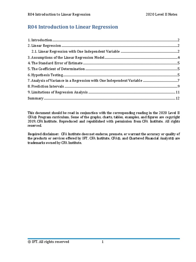 Level II IFT Study Notes Quant R04 Introduction To Linear Regression ...