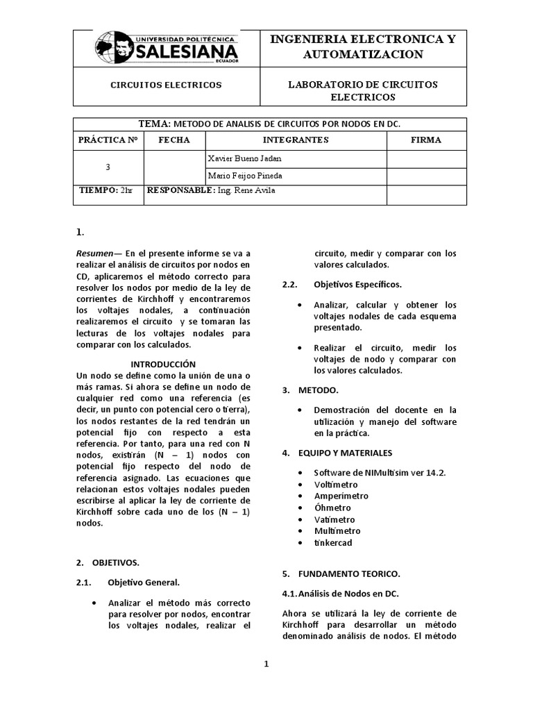 LabCirc - Pract3 - Nodos - DC v2 | PDF | Corriente eléctrica | Resistencia Eléctrica y Conductancia