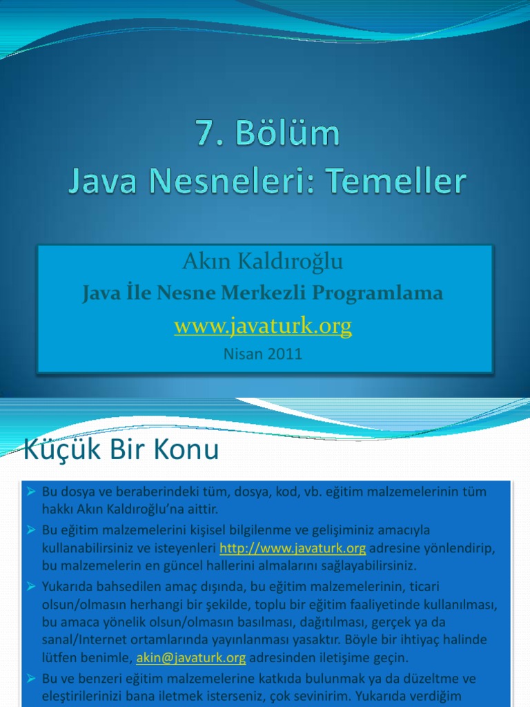 Bölüm Java Nesneleri - Temeller | PDF