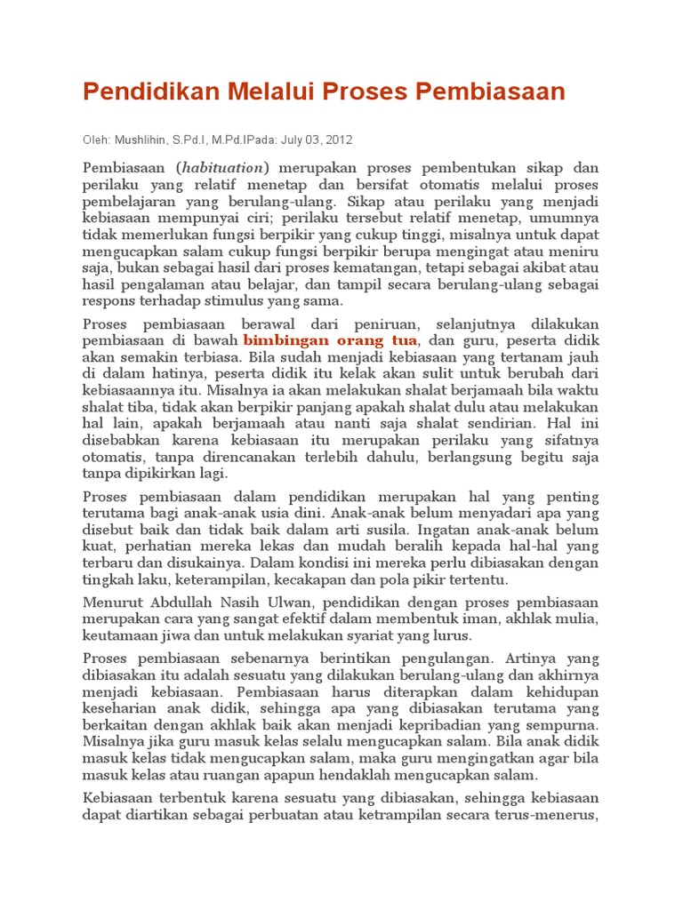 Pendidikan Melalui Proses Pembiasaan | PDF