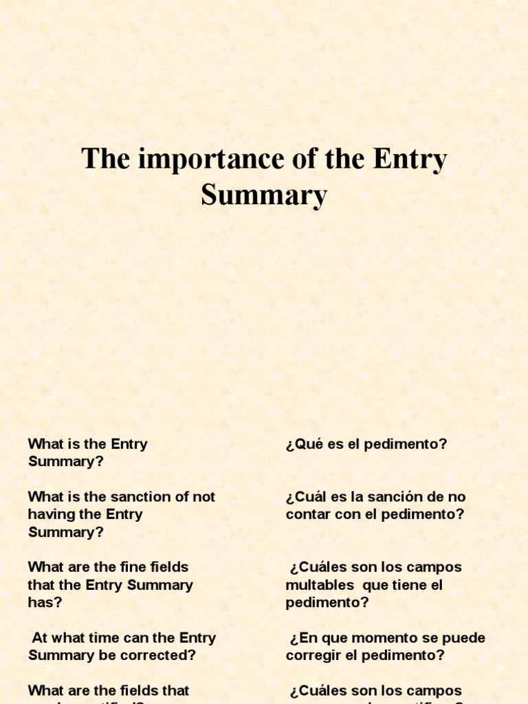 Importance of The Entry Summary 2 | PDF | aduana | Economias