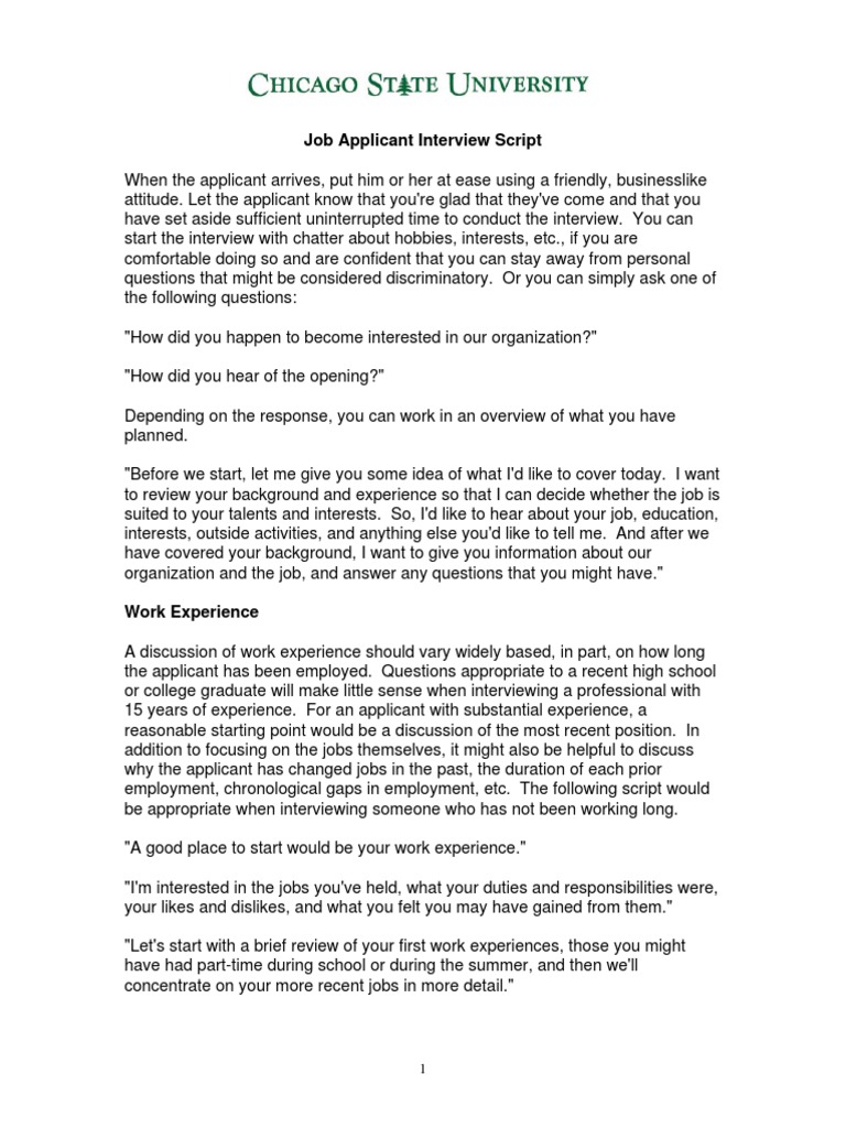 Job Applicant Interview Script | PDF | Interview | Experience