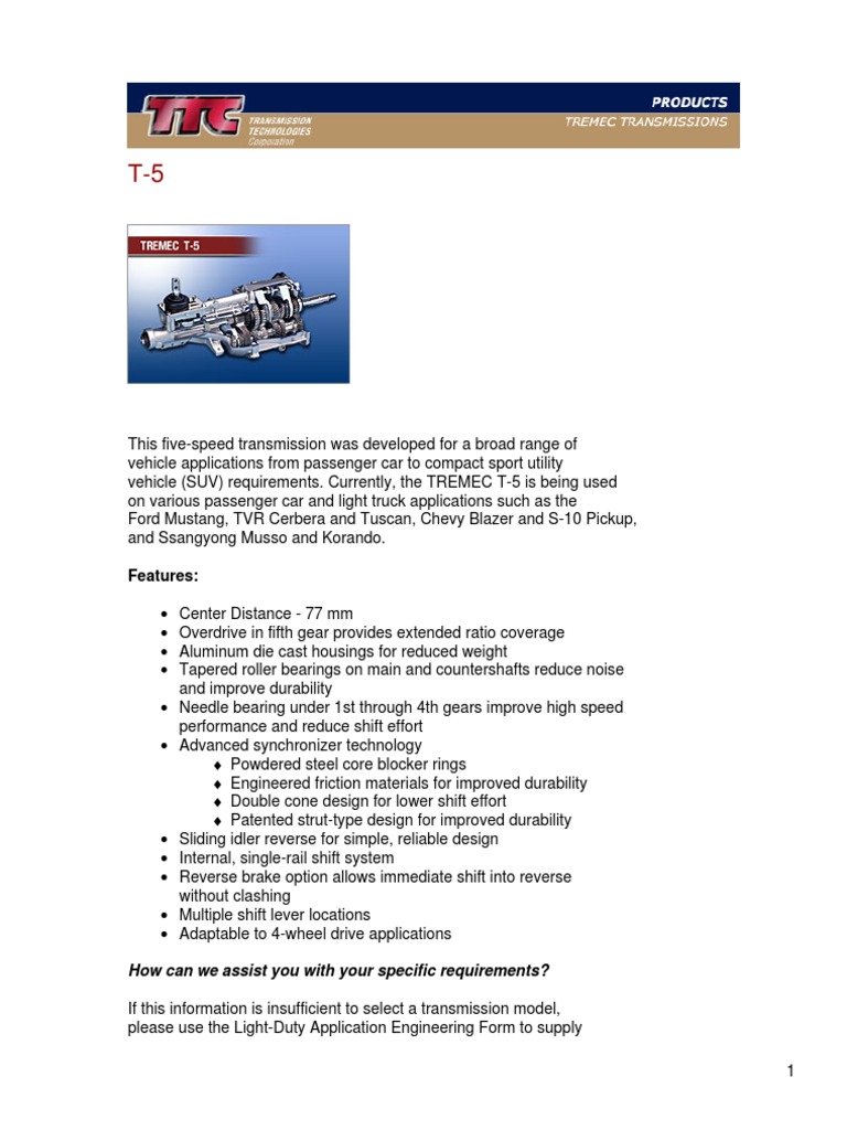 TREMEC T-5 Transmission Guide | PDF | Sport Utility Vehicle ...