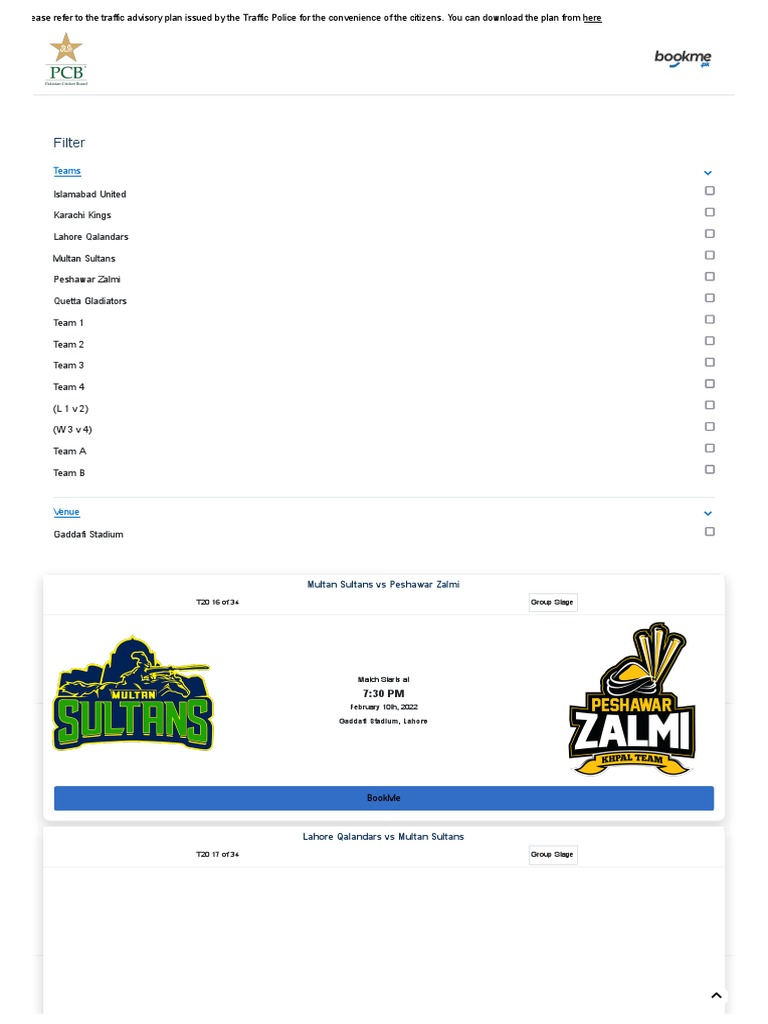 PCB, PSL 7 2022 Tickets Online - Cricket Tickets Booking | PDF