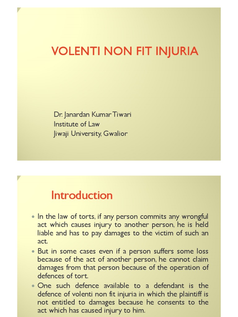 Volenti Non Fit Injuria DR J K Tiwari | PDF | Damages | Contributory ...