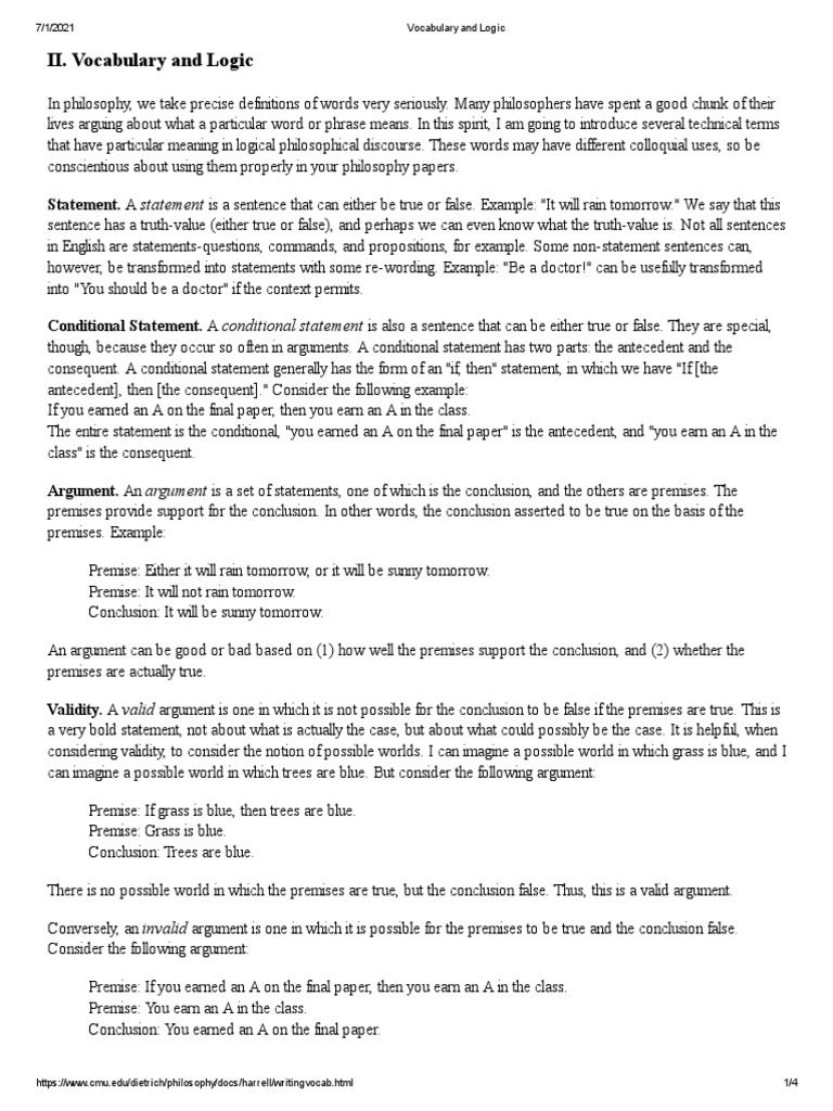 Vocabulary and Logic | PDF | Argument | Logical Consequence