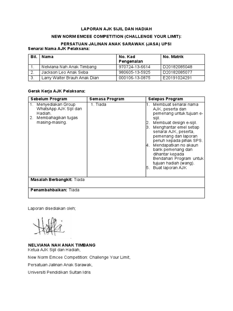 Laporan Ajk Sijil & Hadiah | PDF