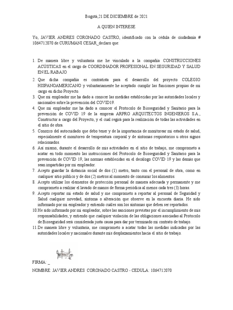 Carta de Compromiso de Personal | PDF