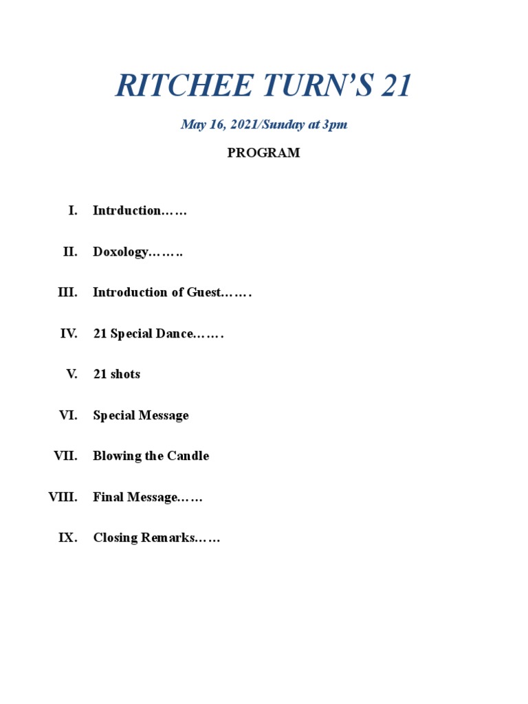 Program Ritchees 21st Birthday | PDF | Traditions
