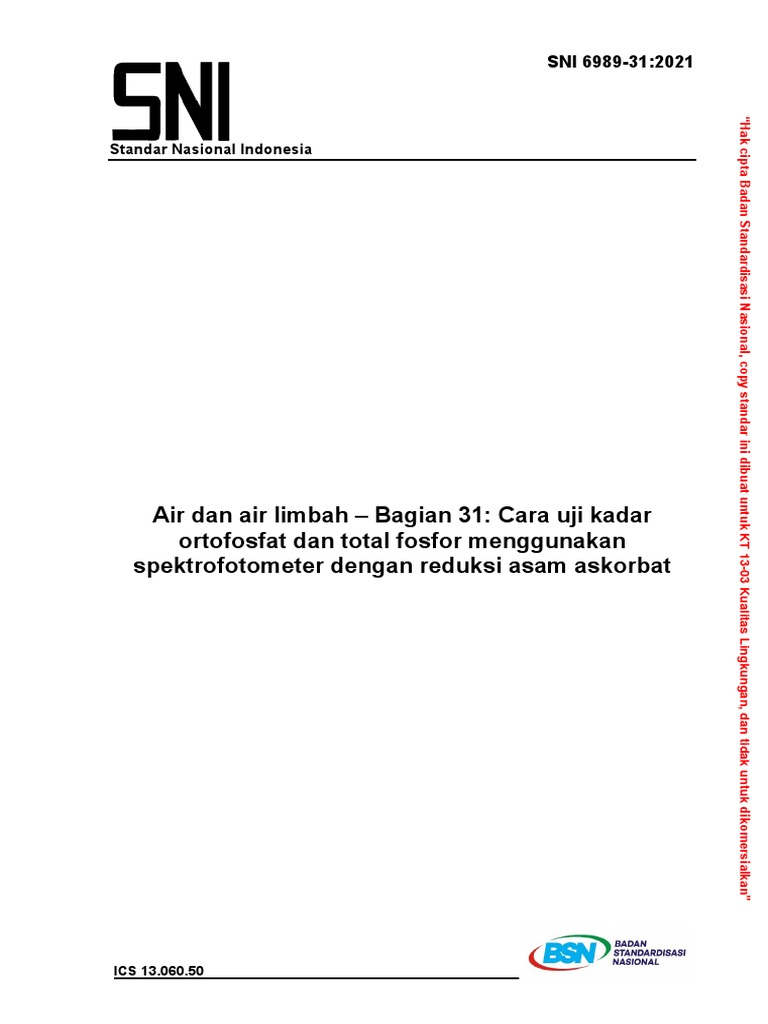 SNI 6989-31-2021, Cara Uji Ortofosfat Dan Total Fosfor Menggunakan Spektrofotometer DGN Reduksi ...