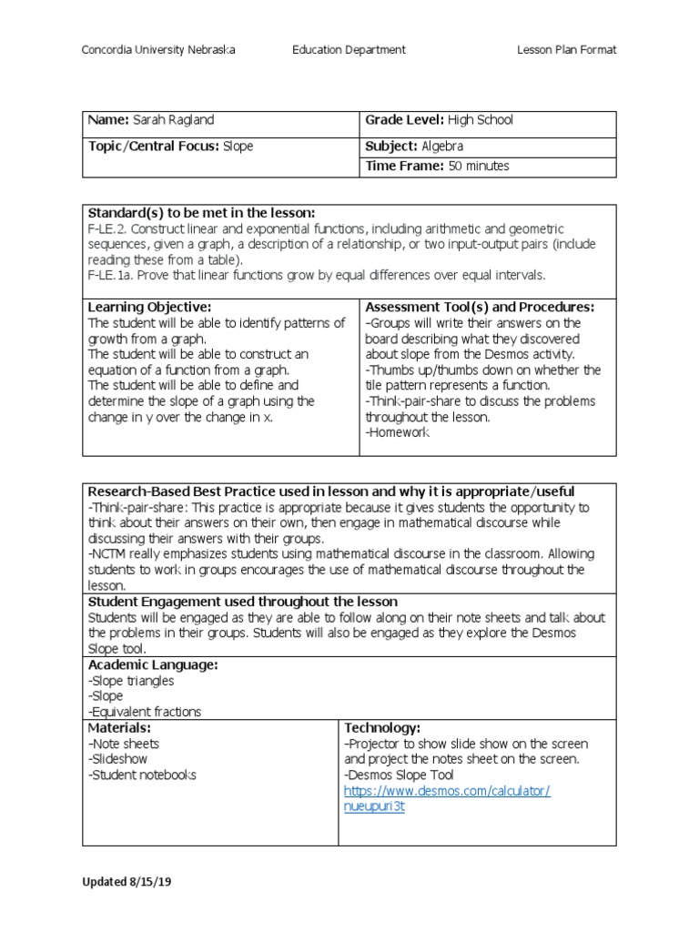 Edtpa Lesson 1 | PDF | Function (Mathematics) | Lesson Plan