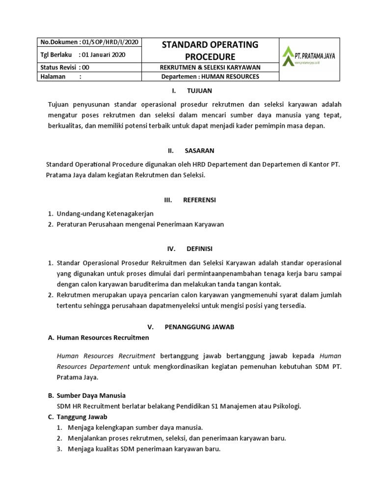 SOP Rekrutmen Dan Seleksi Karyawan | PDF | Karier & Perkembangan | Pengembangan Diri