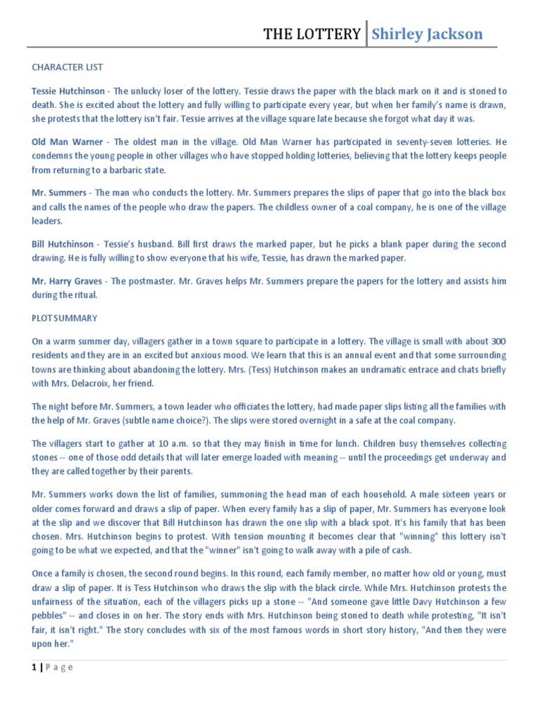 The Lottery: Shirley Jackson | PDF