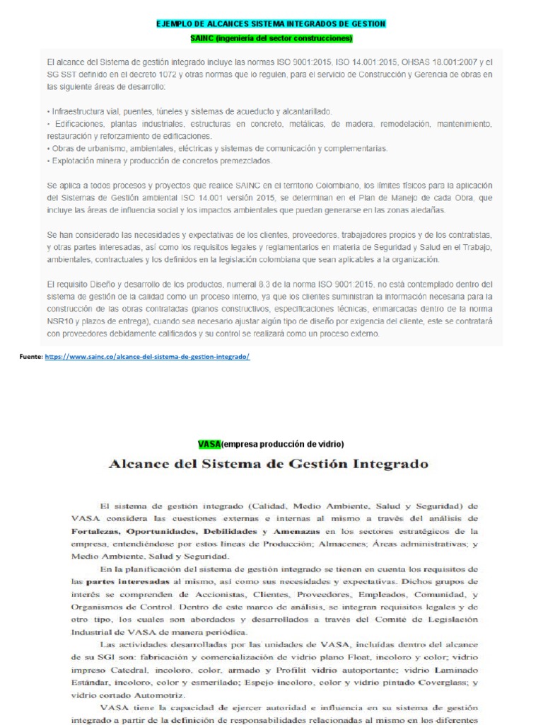 Ejemplos Alcance Del Sistema De Gestin De Calidad