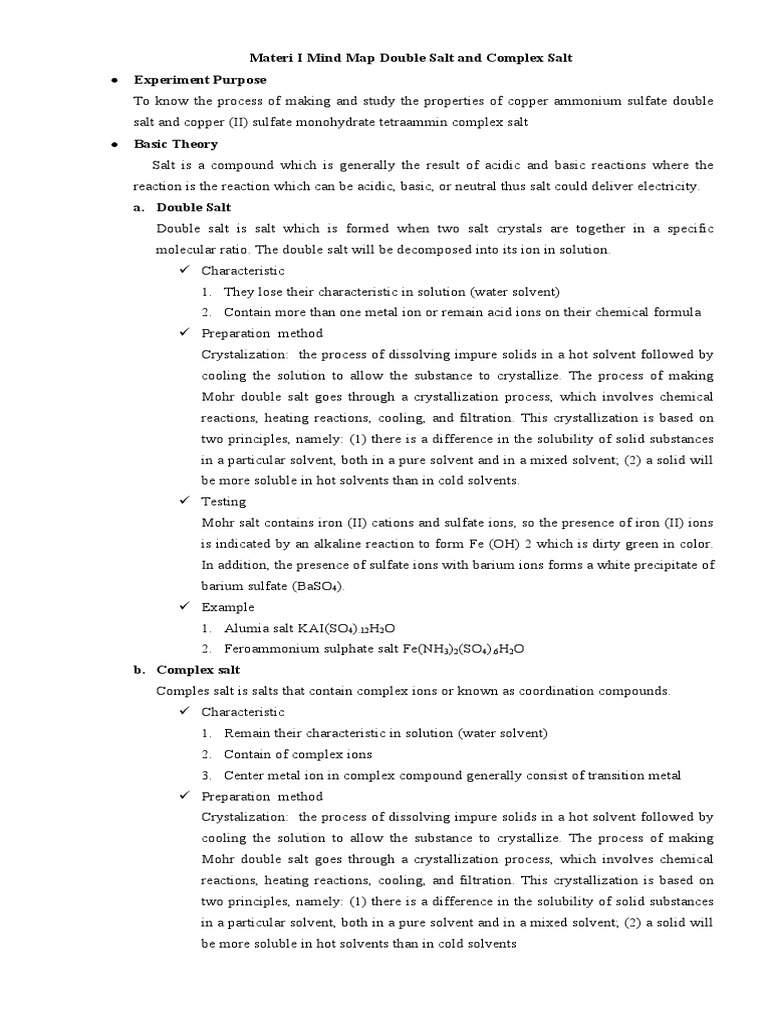 Materi I Mind Map Double Salt and Complex Salt | PDF | Salt (Chemistry ...