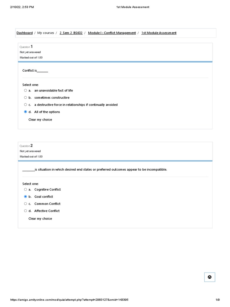 Conflict Management Assessment Quiz | PDF | Risk | Cognition
