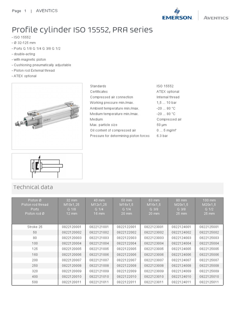 Profile Cylinder ISO 15552, PRA Series: Aventics | PDF | Piston ...