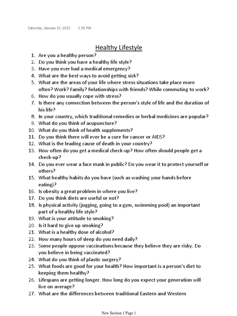 ESL Topic - Healthy Lifestyle | PDF