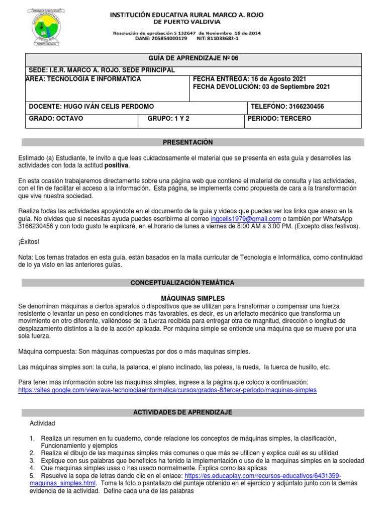Guía de Aprendizaje 06 Octavo Periodo3 | PDF | Informática