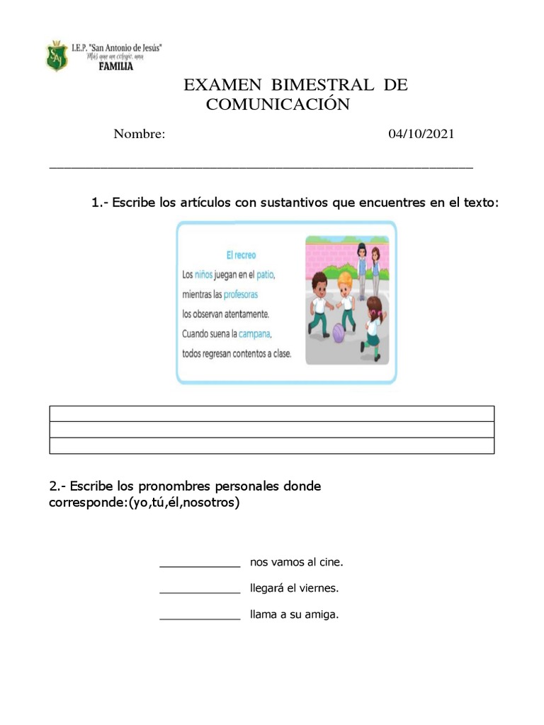 Examen Bimestral de Comunicación | PDF