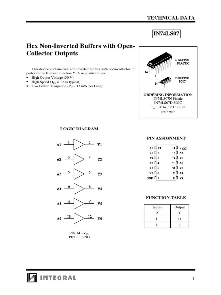 Hex Non-Inverted Buffers With Open-Collector Outputs: IN74LS07 | PDF ...