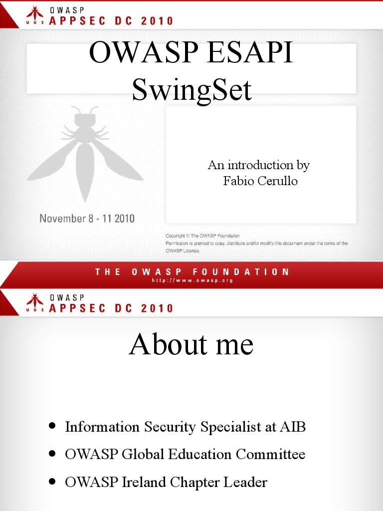 Owasp Esapi Swingset: An Introduction by Fabio Cerullo | PDF | Software ...