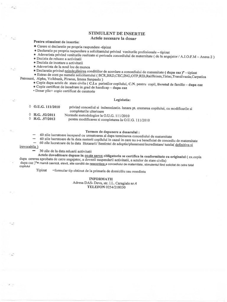 Acte Necesare Stimulent de Insertie PDF | PDF