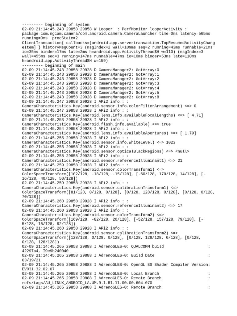 Camera Debug Log Analysis | PDF | Java (Programming Language) | System Software