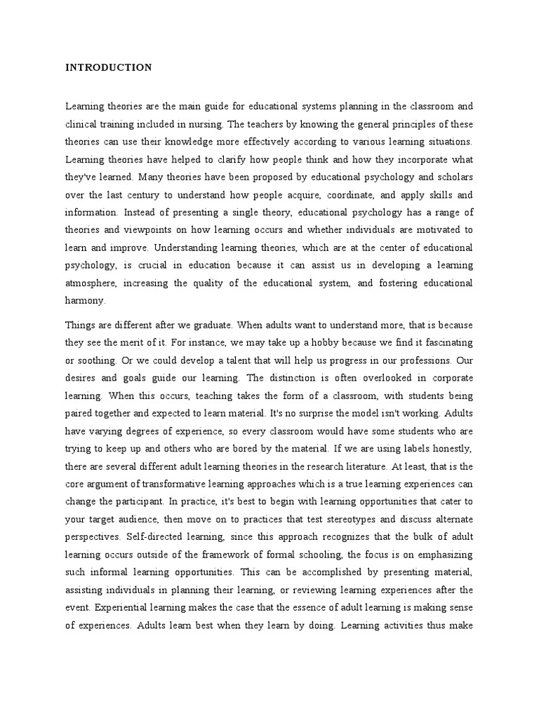 Adult Learning Theory | PDF | Learning | Reinforcement