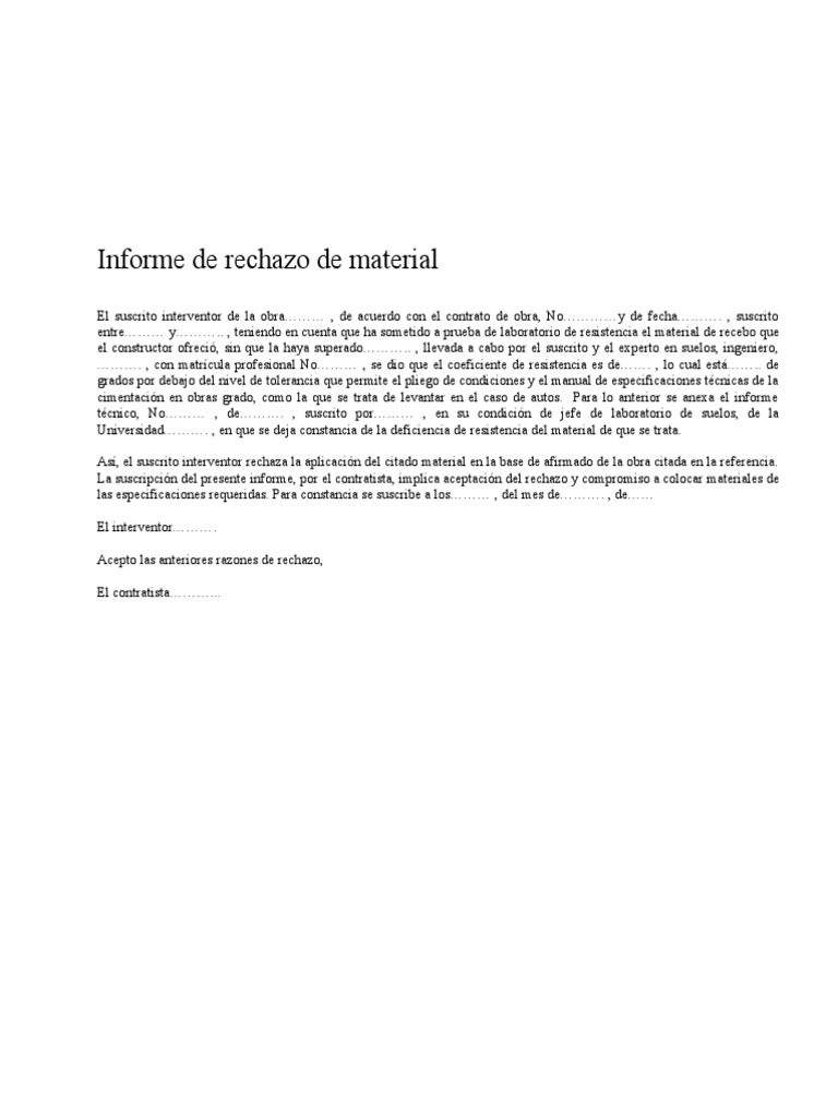 Informe de Rechazo de Material | PDF