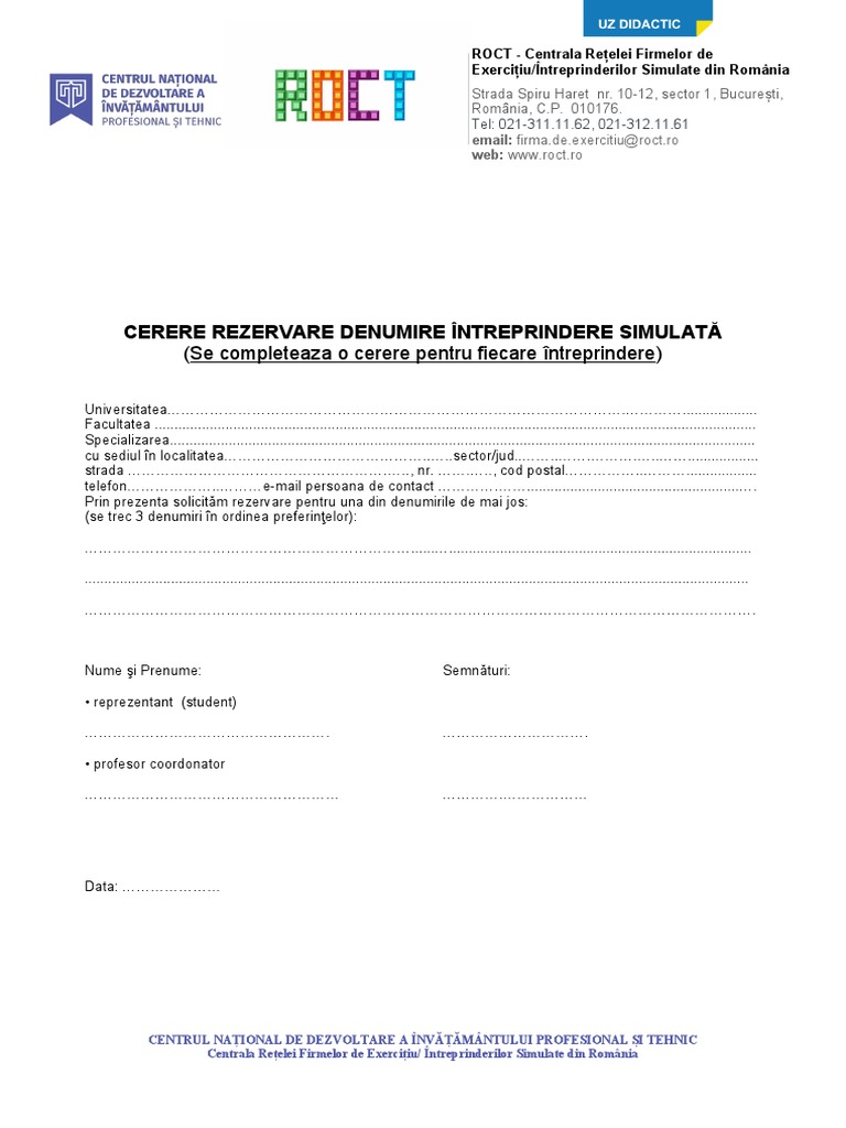 Cerere Rezervare Denumire Is | PDF