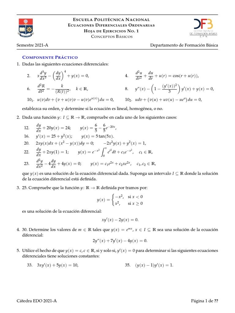 Hoja01 Conceptos | PDF | Ecuaciones | Ecuaciones diferenciales