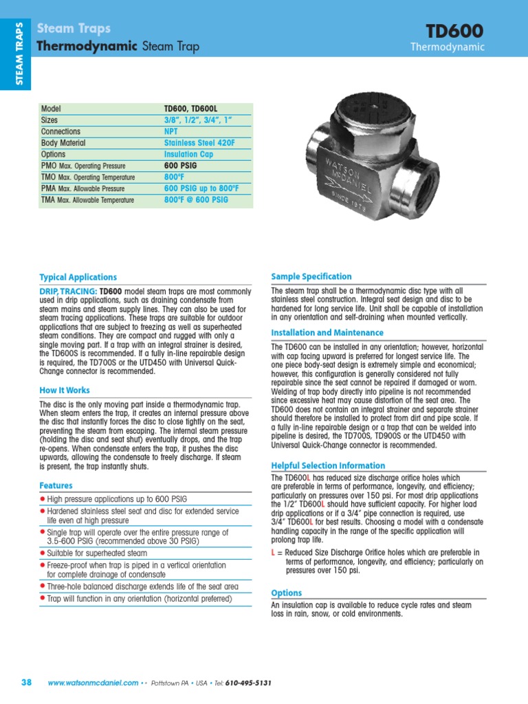 Ficha Técnica TD600 | PDF | Steam | Pressure