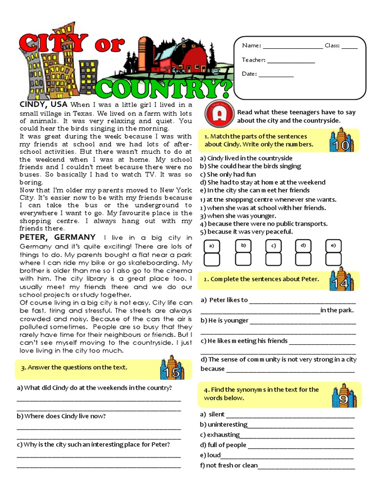 City Vs Countryside Reading Task | PDF